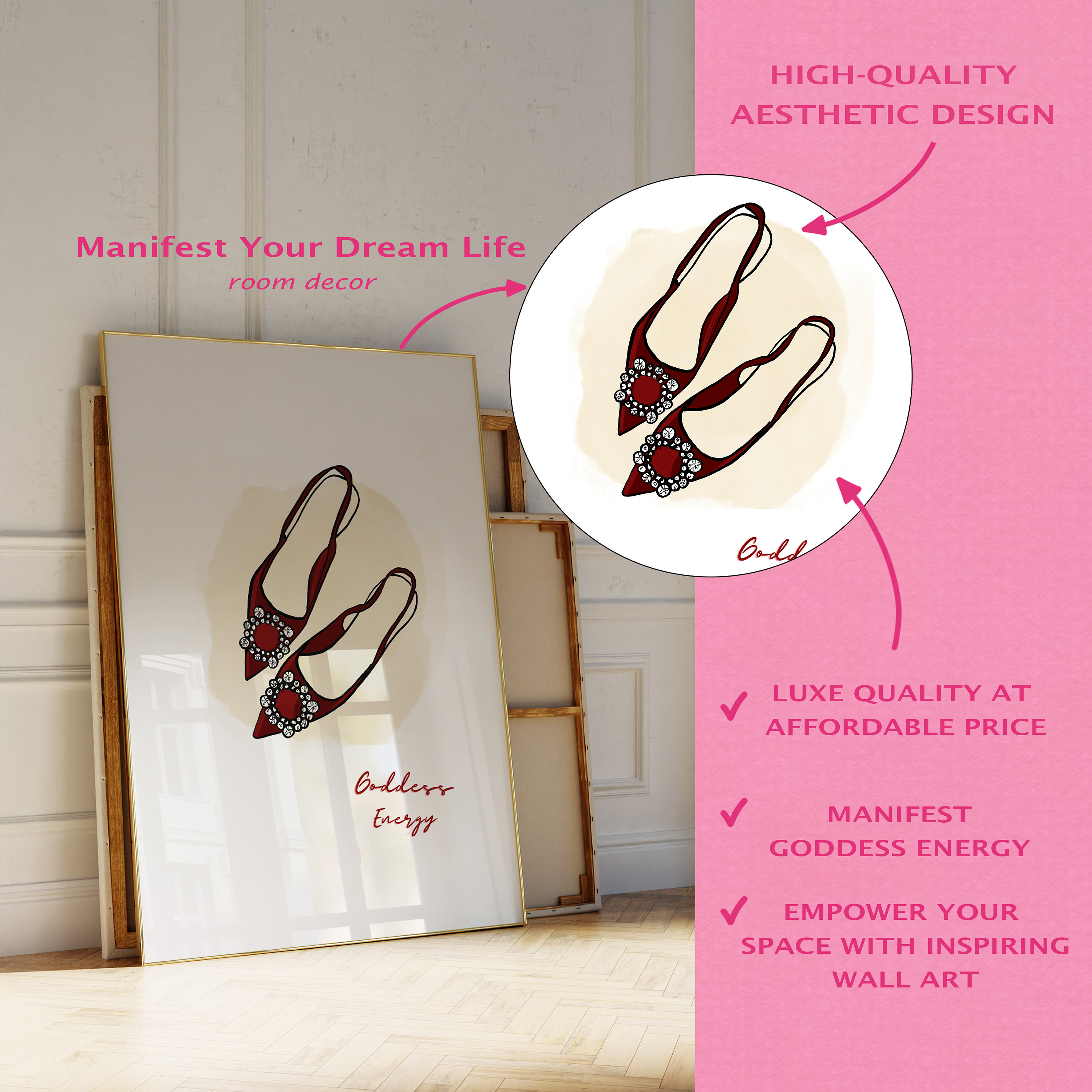Goddess Energy Poster, Luxury Dressing Room Décor, Luxury High Heels ...