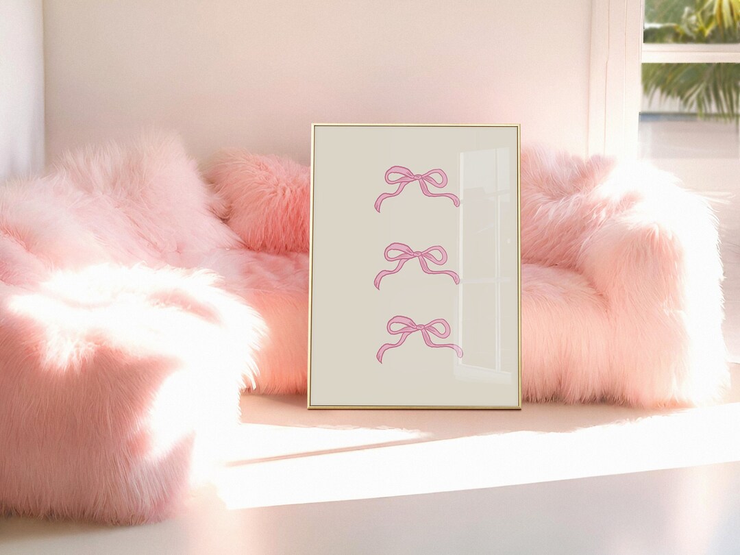 Pink Bows Coquette Art Print, Soft Girl Aesthetic, Pink Nursery Girly ...
