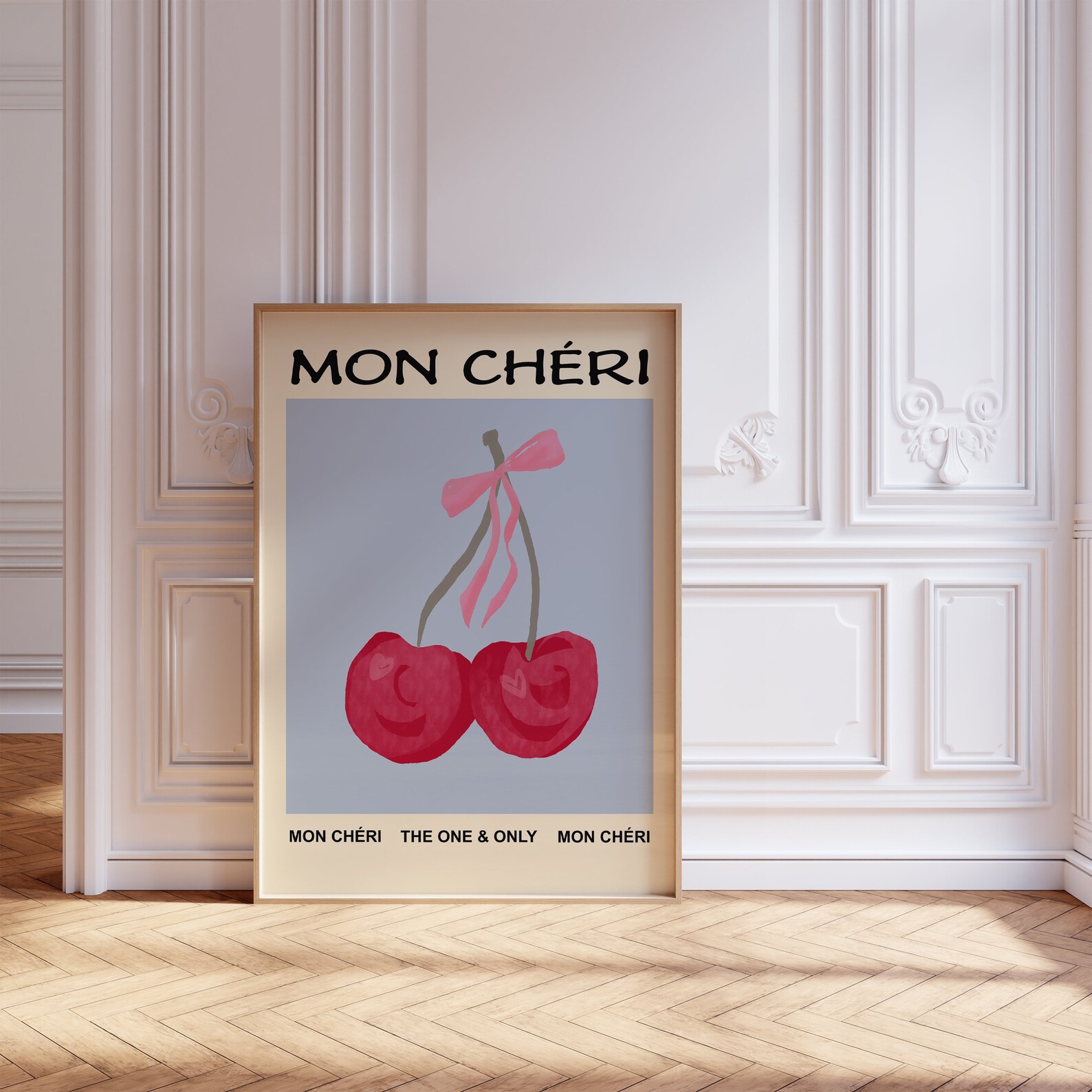 Cherry Wall Art Print, Mon Cheri Poster, Coquette Pink Bow Soft Girl ...