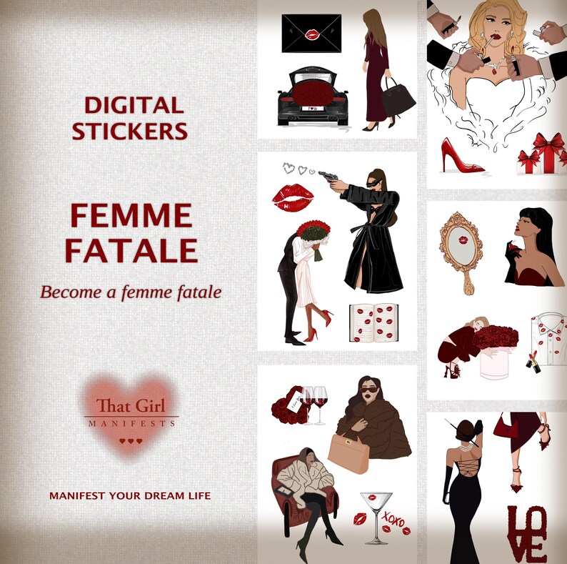 FEMME FATALE Digital Stickers | Aesthetic That Girl Planner Stickers ...