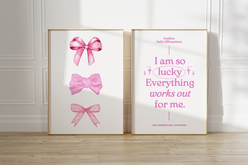 Trendy Pink Bows Wall Art Set of 2, Coquette Room Decor, Coquette Bow ...