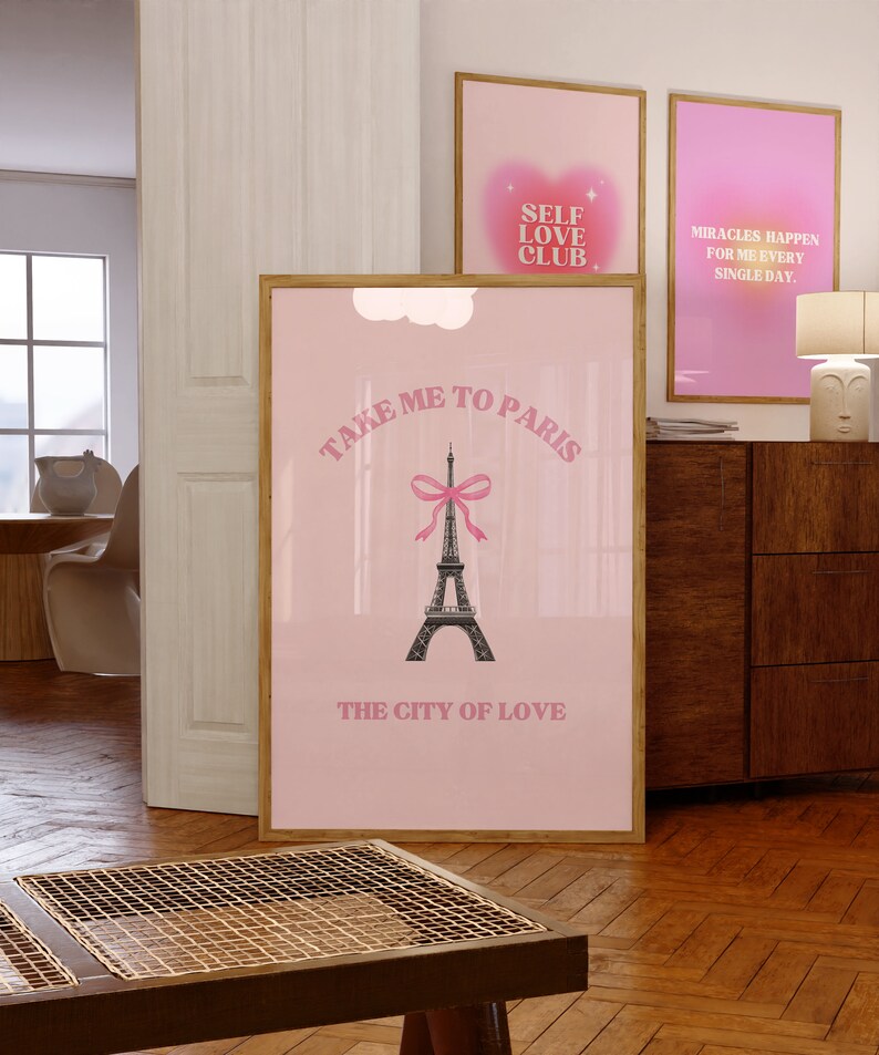 Paris Eiffel Tower Poster, Cute Pink Bow Poster, City of Love, Manifest ...