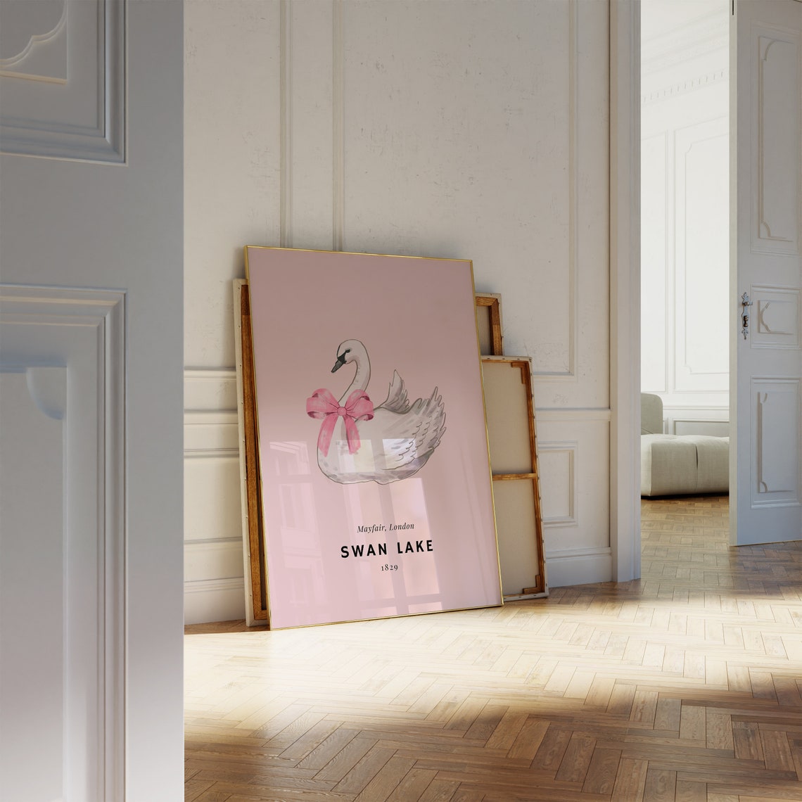 Trendy Coquette Swan With A Pink Bow Wall Art, Coquette Room Decor ...