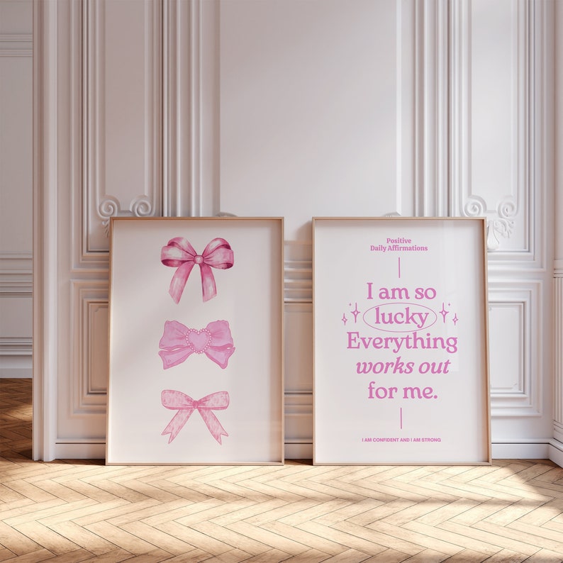 Trendy Pink Bows Wall Art Set of 2, Coquette Room Decor, Coquette Bow ...