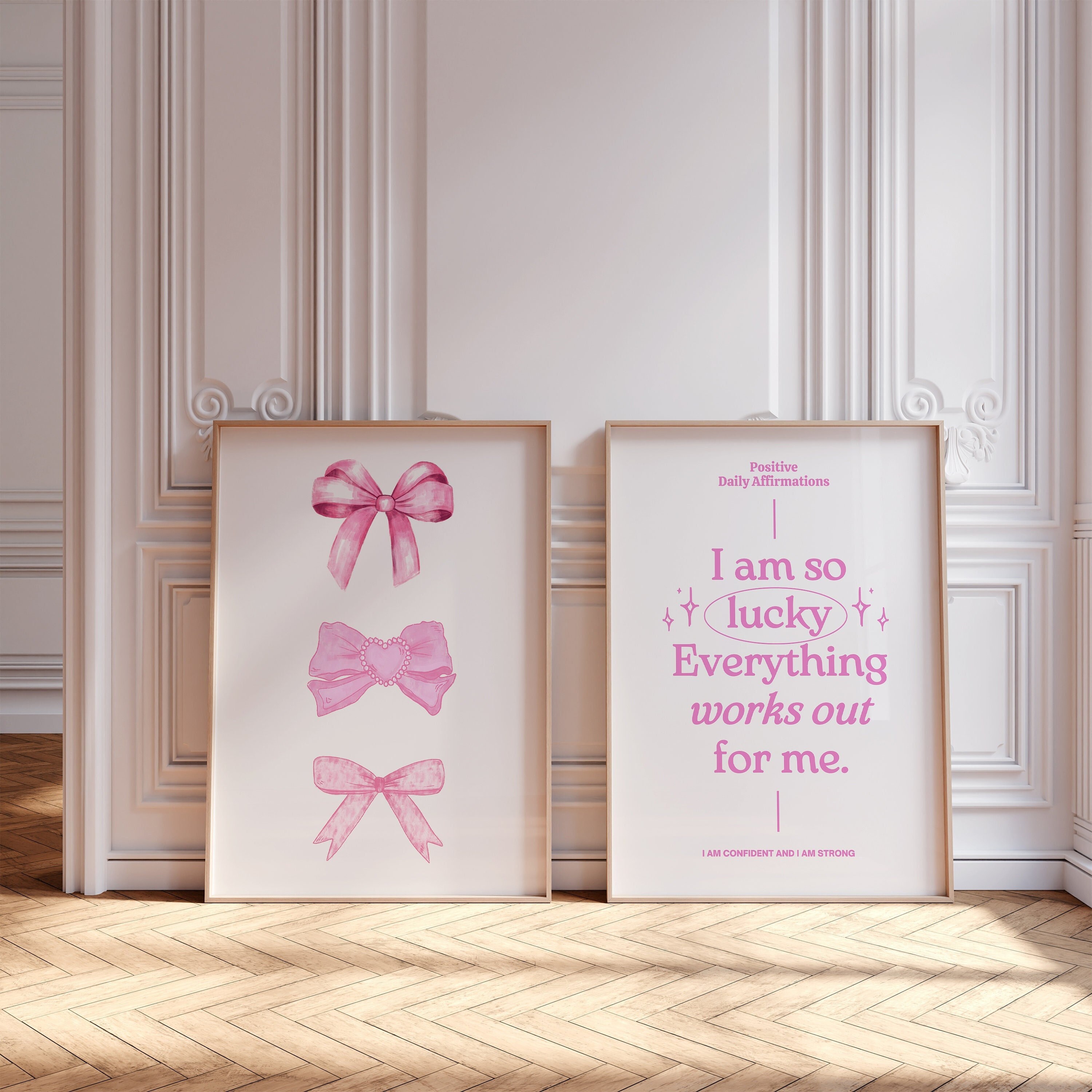 Trendy Pink Bows Wall Art Set of 2, Coquette Room Decor, Coquette Bow ...
