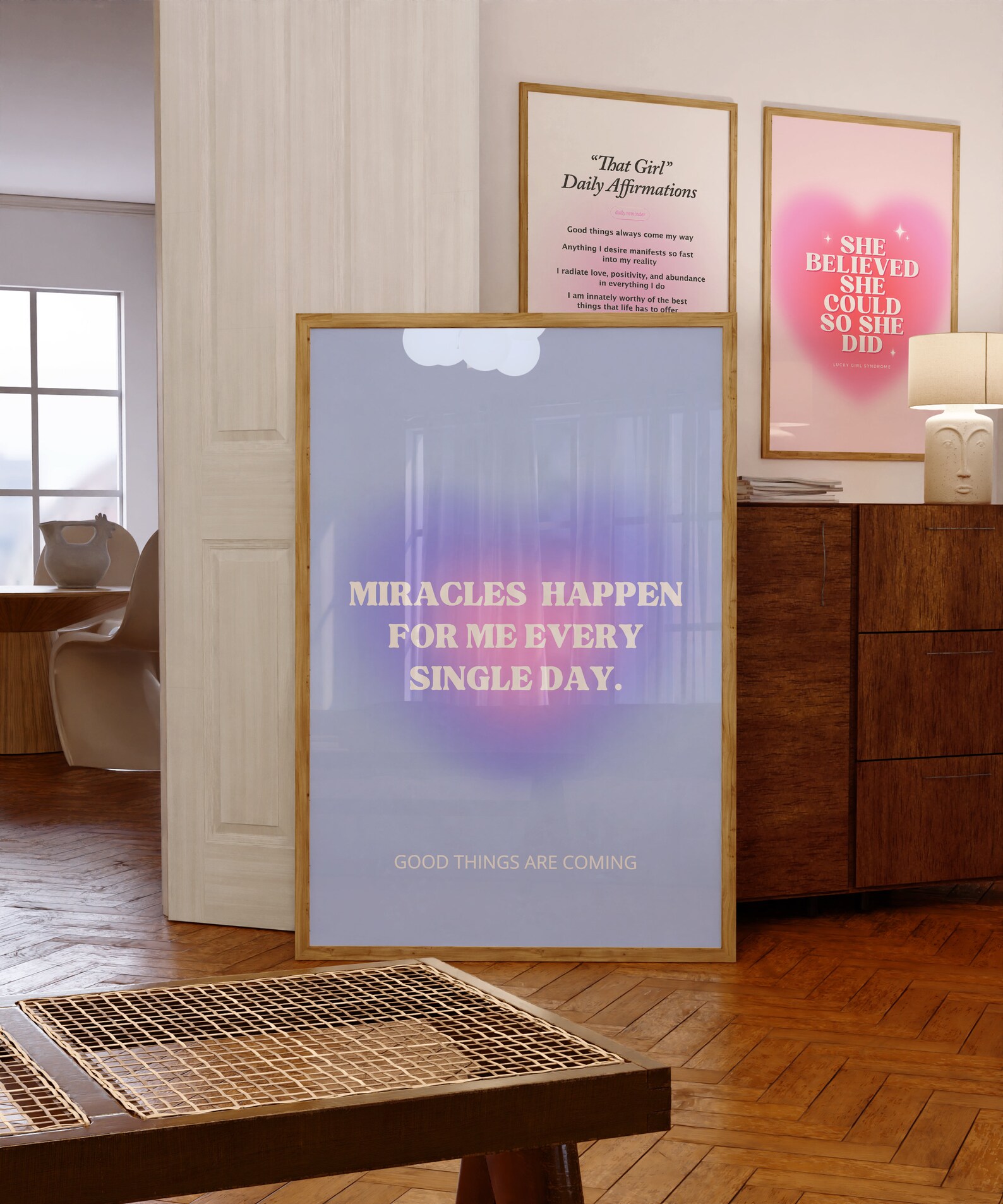 Blue Affirmation Poster Aura Heart Manifestation Print, Manifest Dream ...