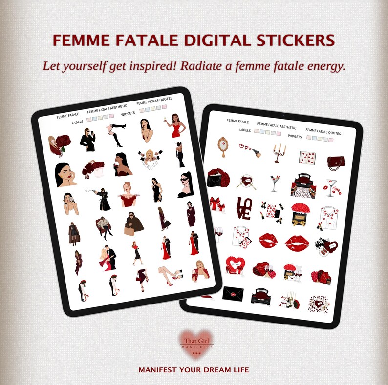 FEMME FATALE Digital Stickers | Aesthetic That Girl Planner Stickers ...