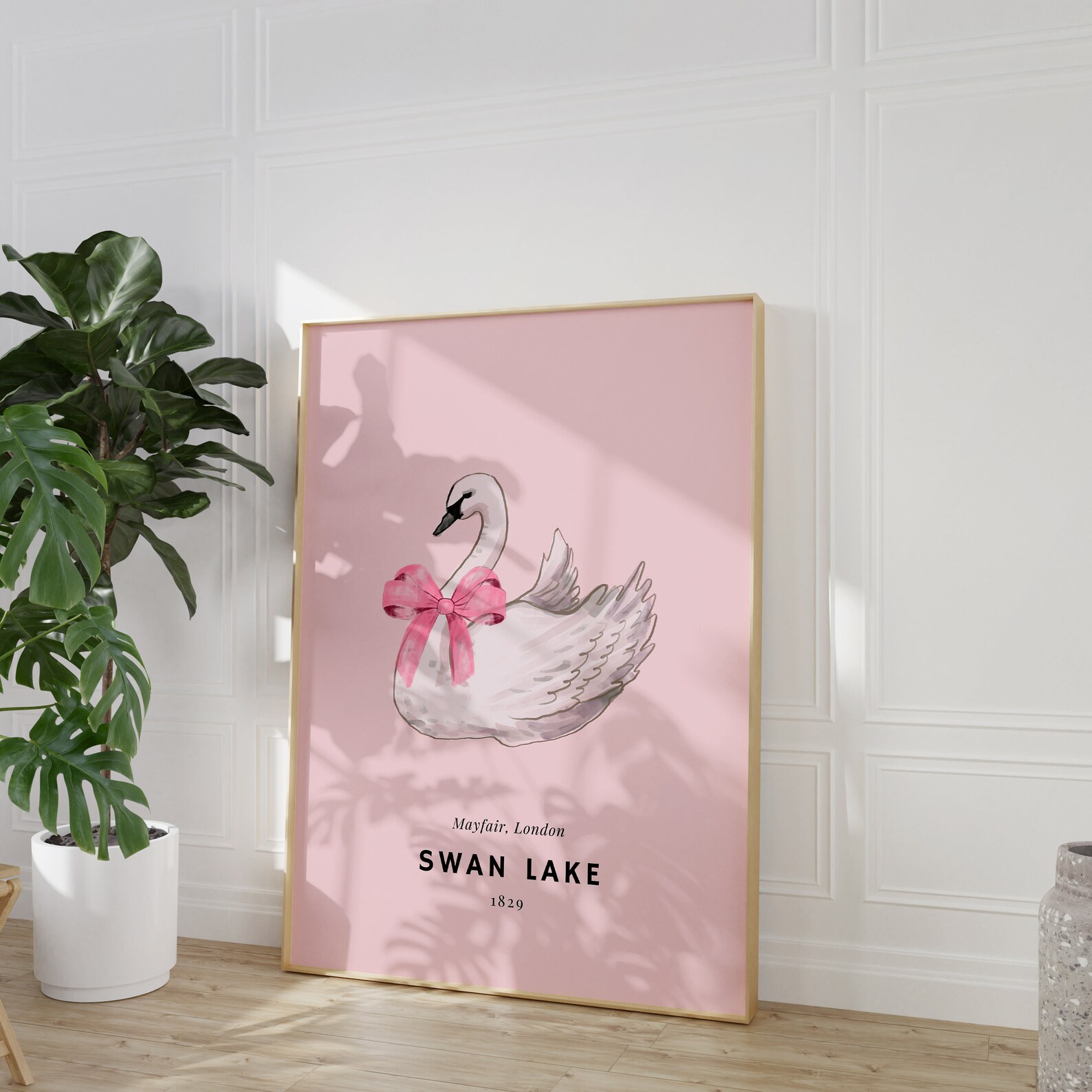 Trendy Coquette Swan With A Pink Bow Wall Art, Coquette Room Decor ...