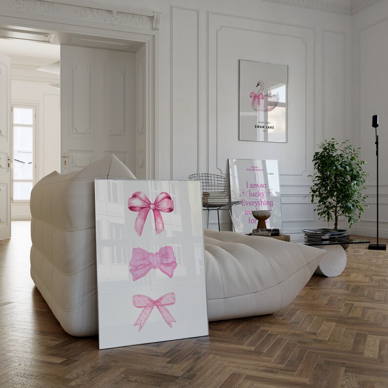 Trendy Pink Bows Wall Art Set of 3, Coquette Room Decor, Swan Coquette ...