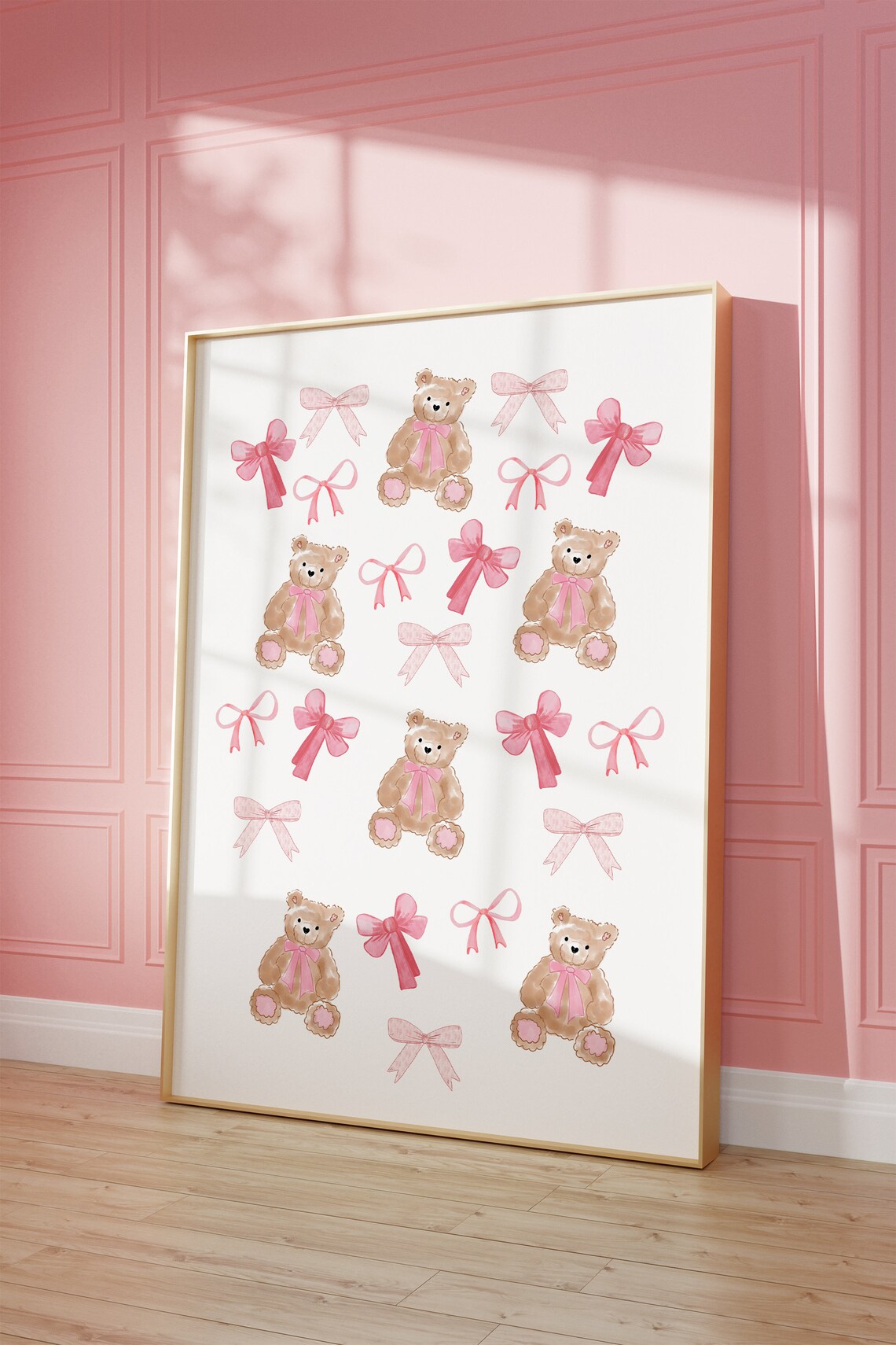 Trendy Pink Bows Cute Teddy Bears Poster, Coquette Room Decor, Bow ...