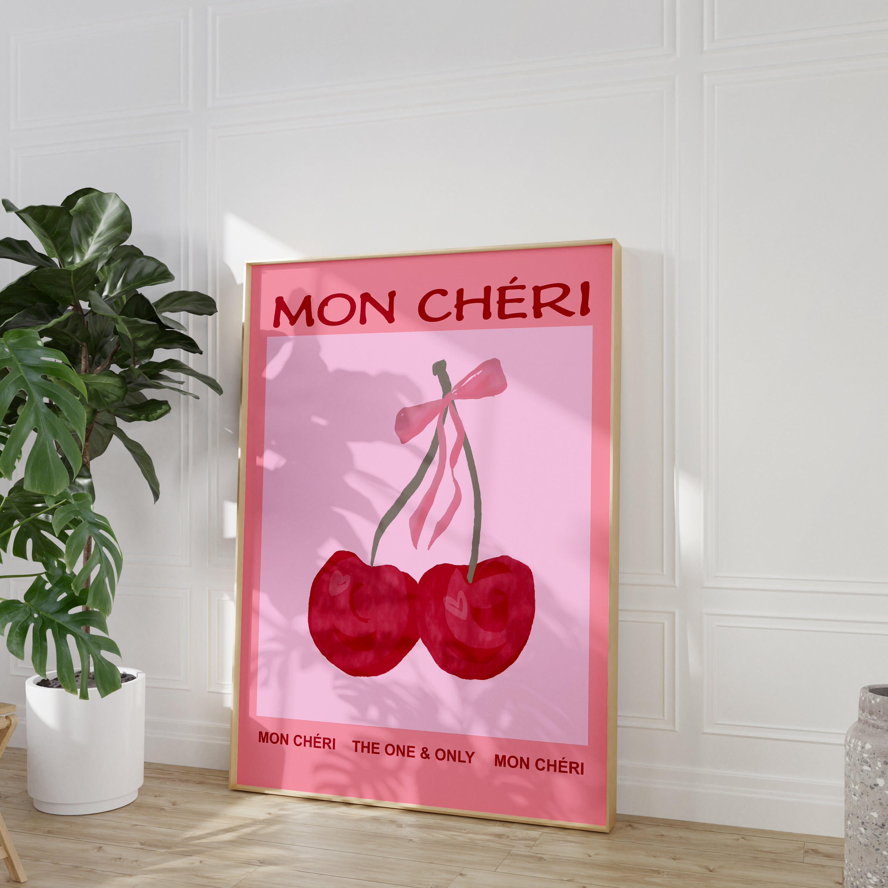 Cherry Wall Art Print, Mon Cheri Poster, Coquette Pink Bow Soft Girl ...
