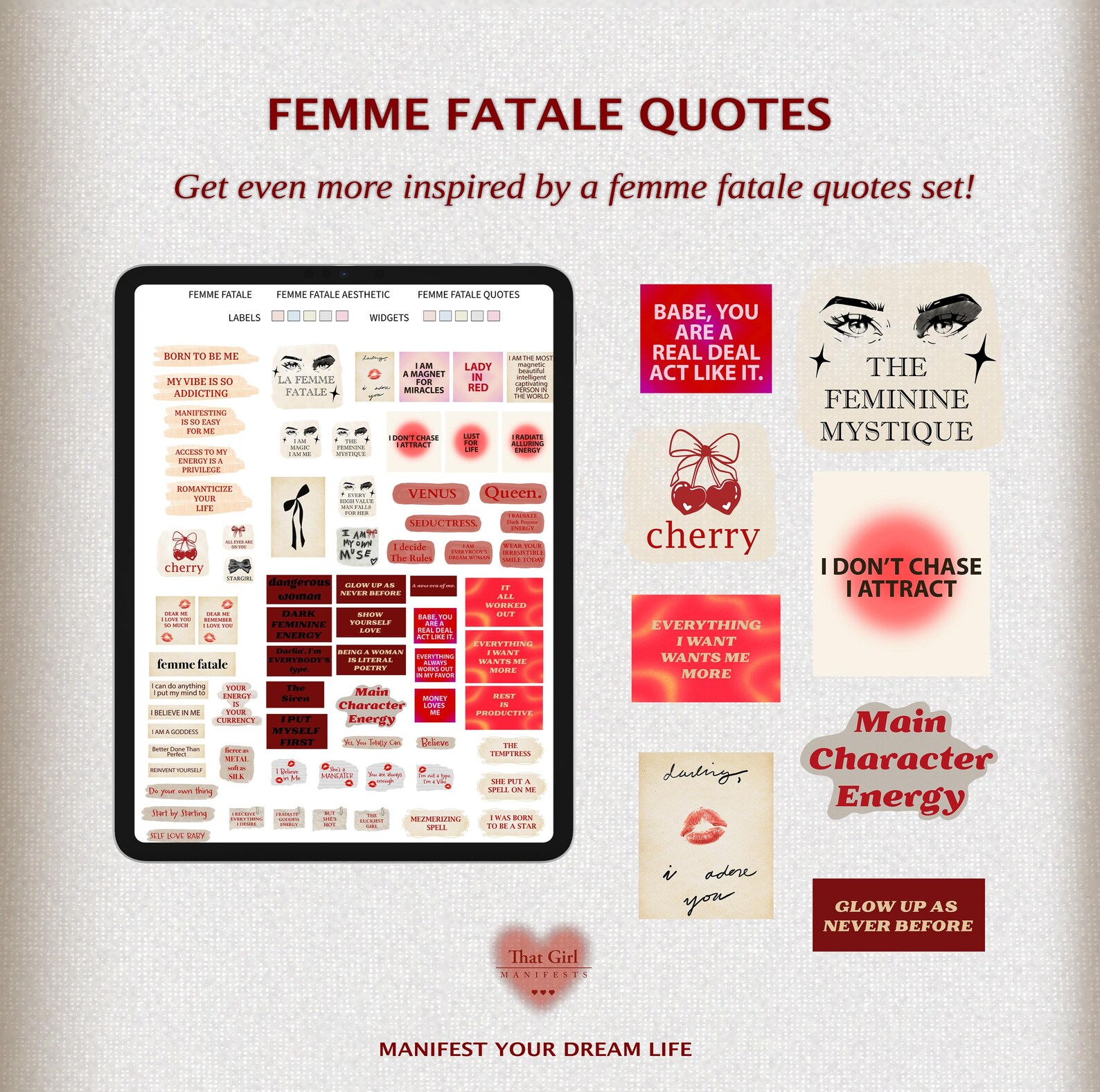 FEMME FATALE Digital Stickers | Aesthetic That Girl Planner Stickers ...