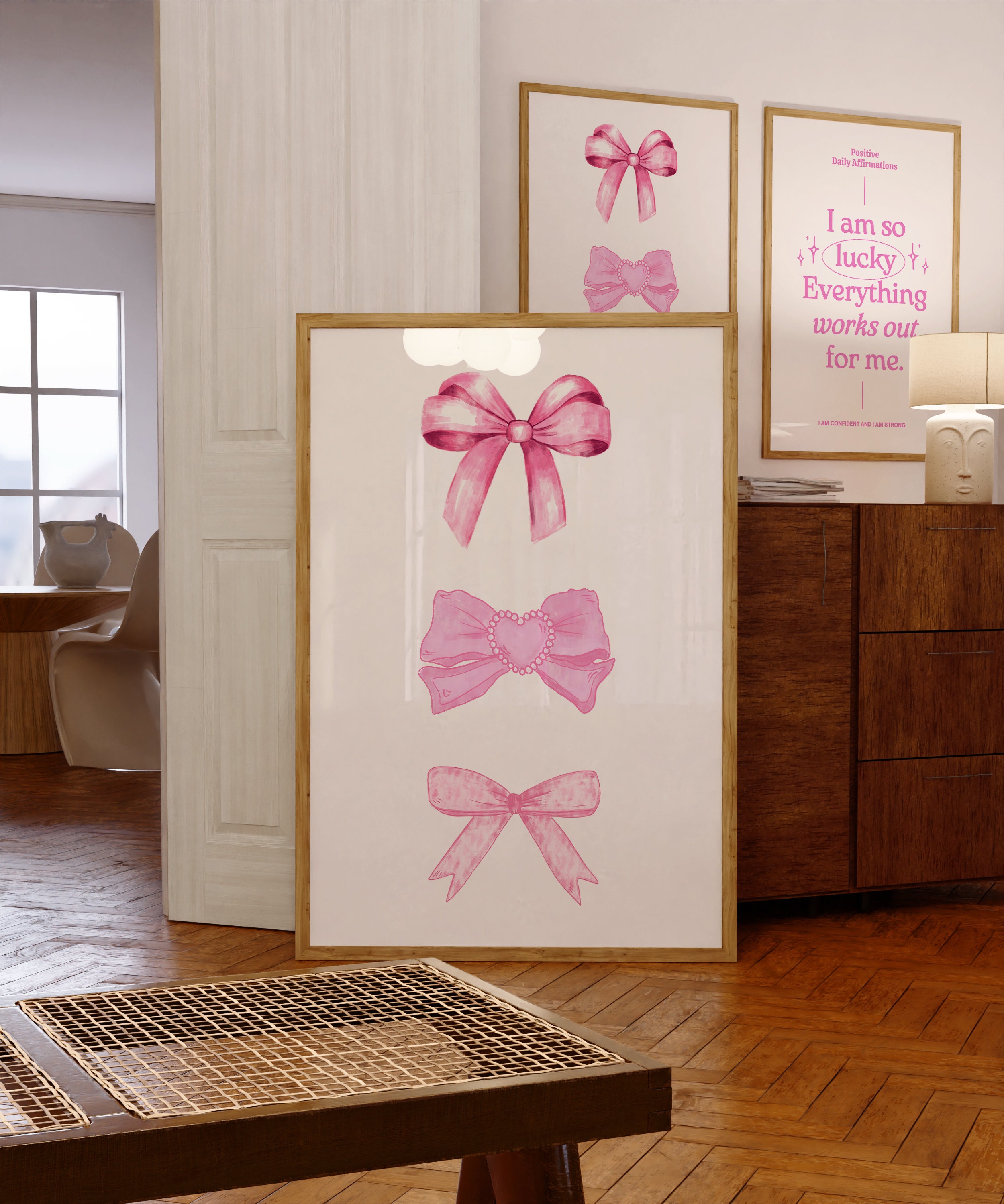 Trendy Pink Bows Wall Art Set of 2, Coquette Room Decor, Coquette Bow ...