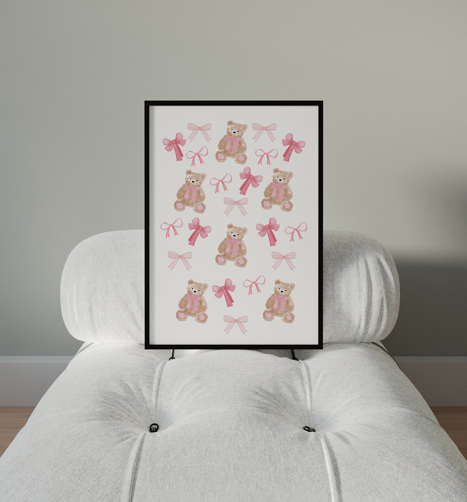 Trendy Pink Bows Cute Teddy Bears Poster, Coquette Room Decor, Bow ...