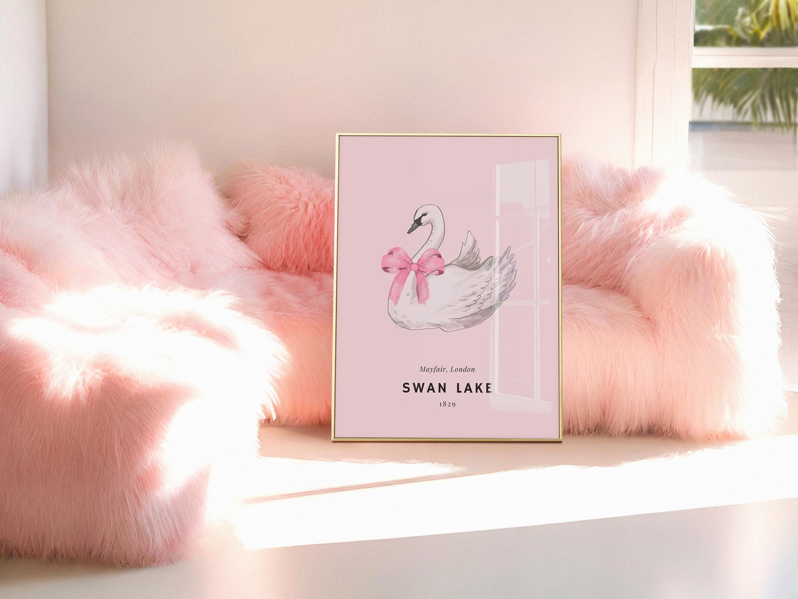 Trendy Coquette Swan With A Pink Bow Wall Art, Coquette Room Decor ...