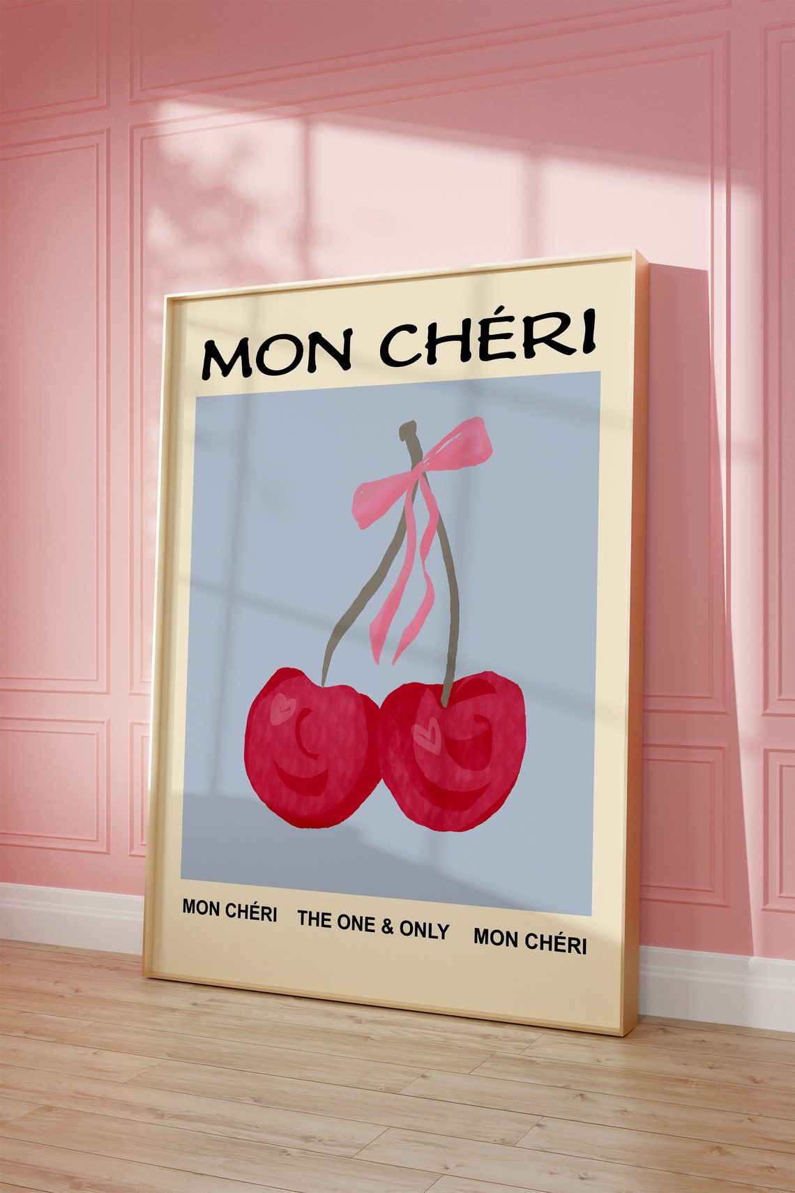 Cherry Wall Art Print, Mon Cheri Poster, Coquette Pink Bow Soft Girl ...