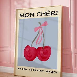 Cherry Wall Art Print, Mon Cheri Poster, Coquette Pink Bow Soft Girl ...