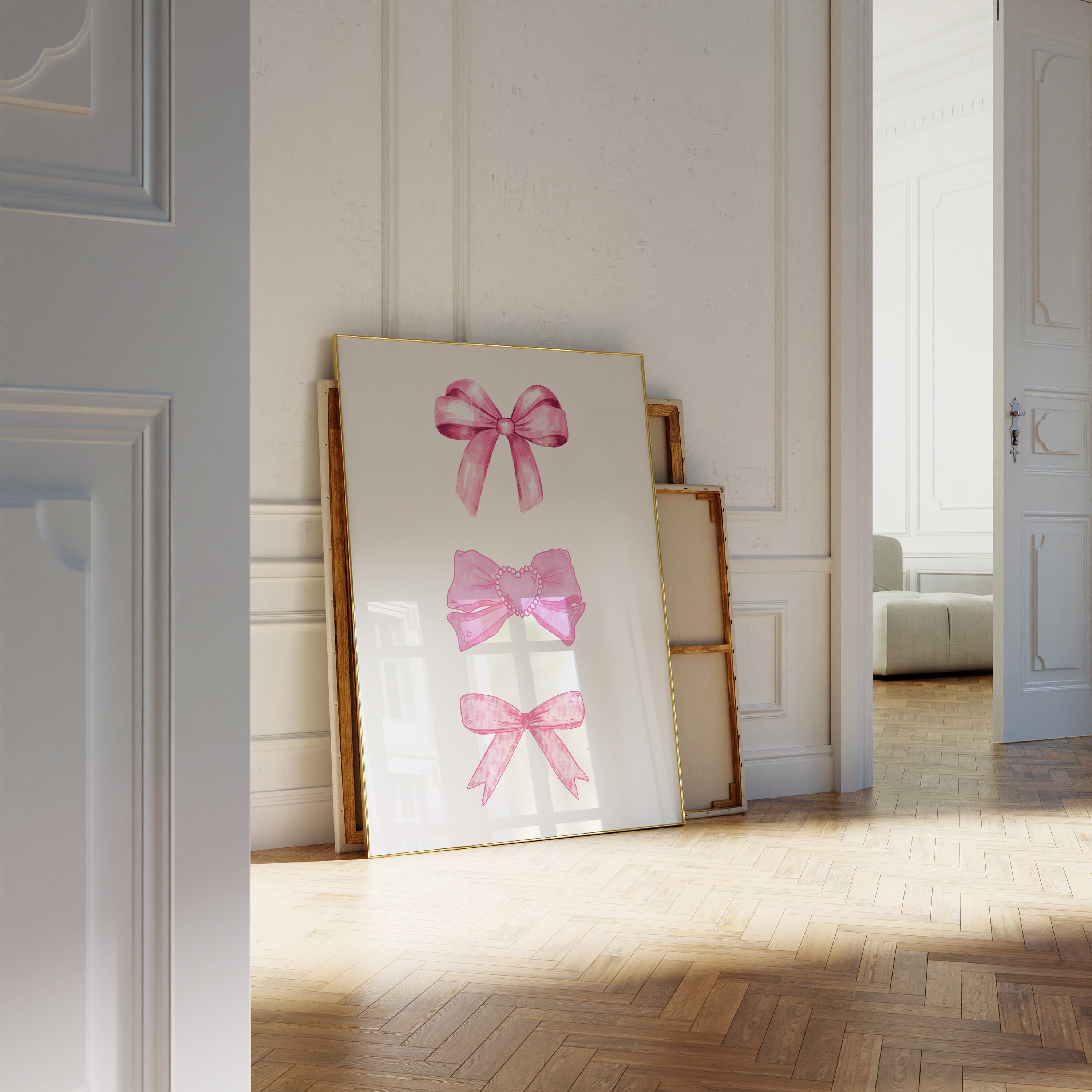 Trendy Pink Bows Wall Art Set of 3, Coquette Room Decor, Swan Coquette ...