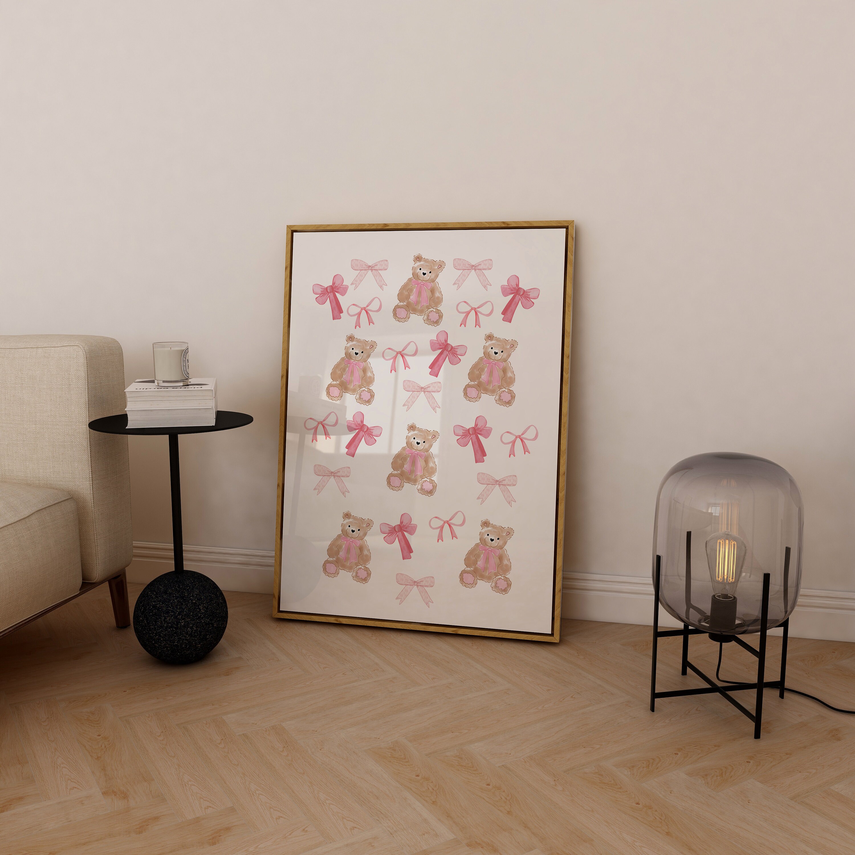 Trendy Pink Bows Cute Teddy Bears Poster, Coquette Room Decor, Bow ...