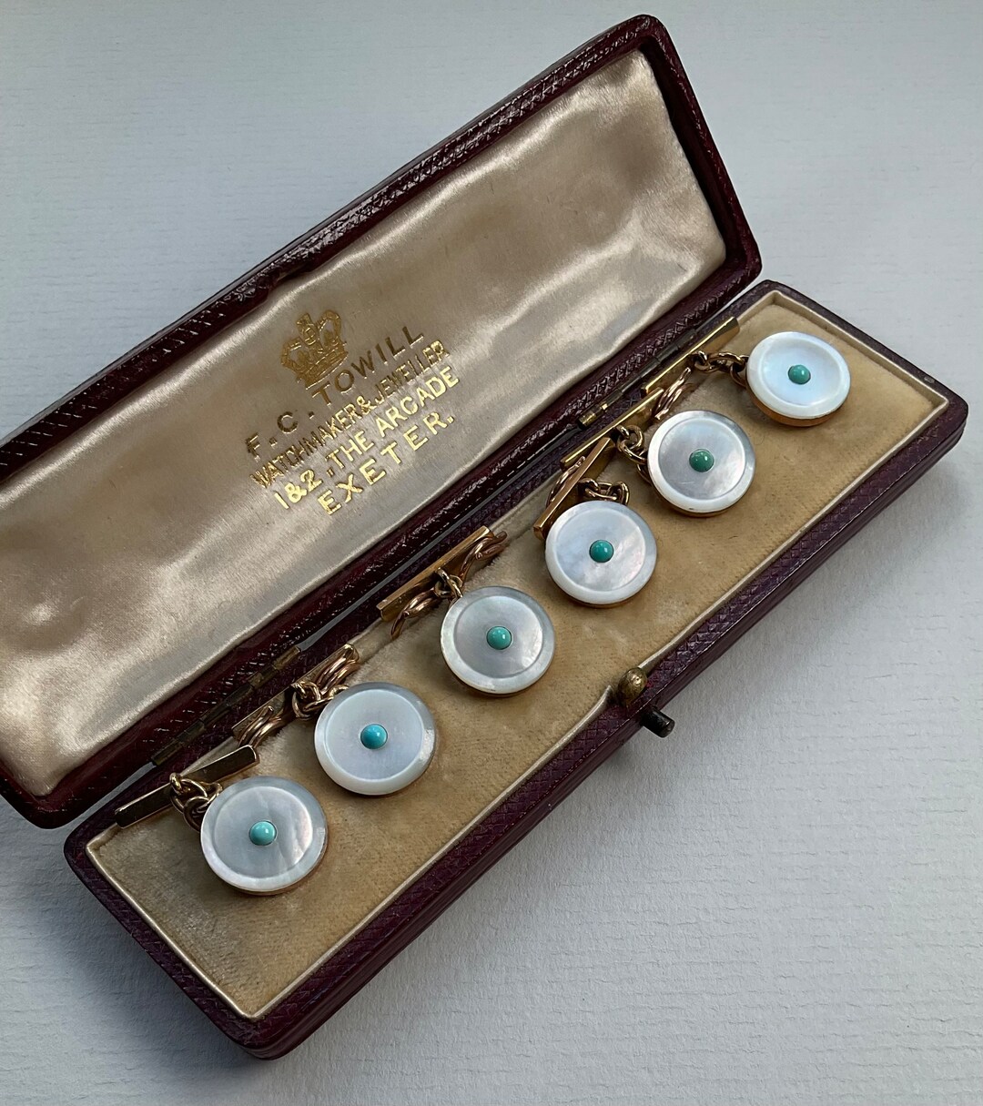 Pearl and Turquoise Buttons in 9ct Gold Boxed Set. Now a Reduced Price. - Etsy