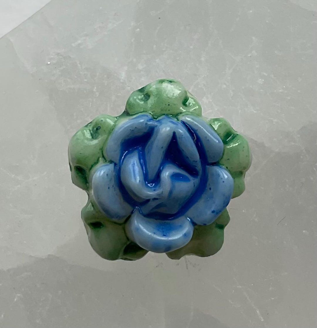 Uranium Glass Blue Rose Button. - Etsy