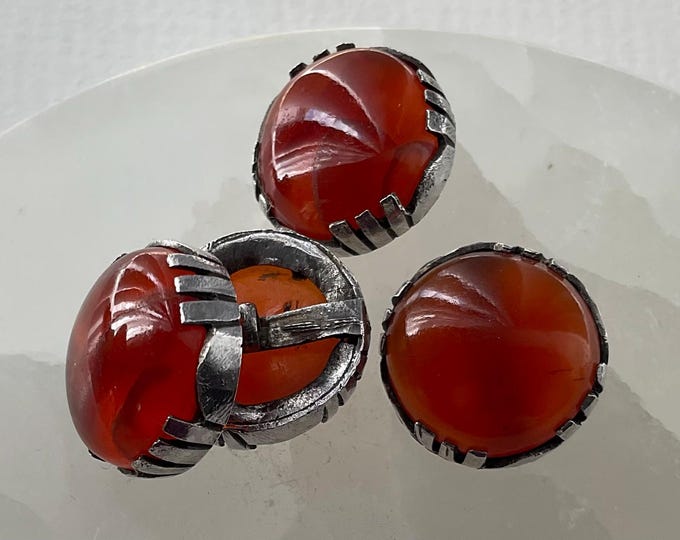 Cornelian Buttons Set Into Silver Mounts. - Etsy