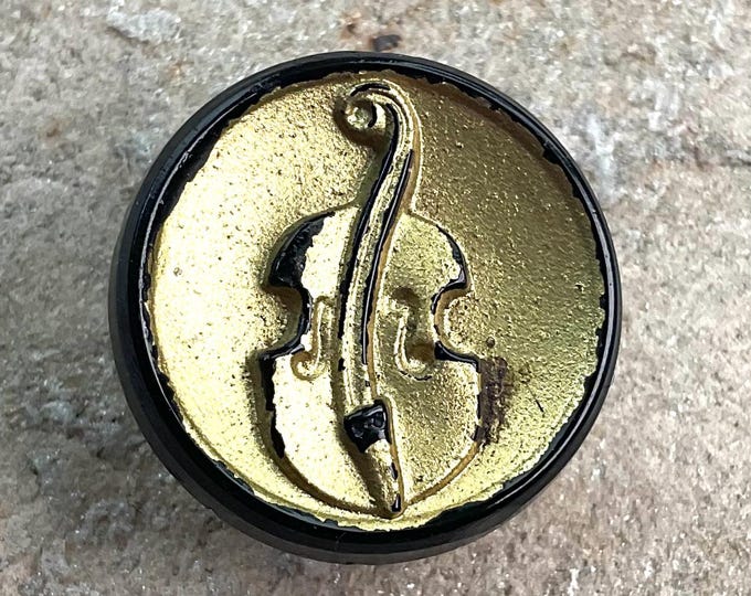 Black Glass Button With Gold Lustre. String Instrument. - Etsy