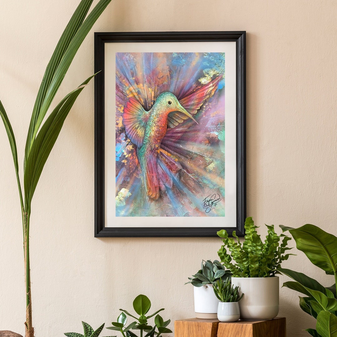 Trippy Hummingbird Wall Art Abstract Colorful Poster, Psychedelic ...