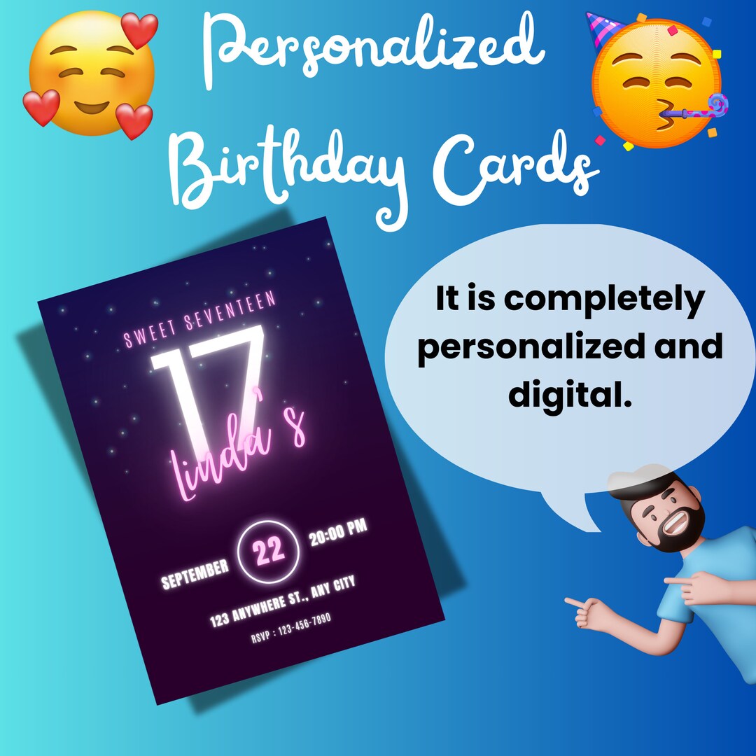 Editable Birthday Invitation Digital Minimalist Invitation Card ...