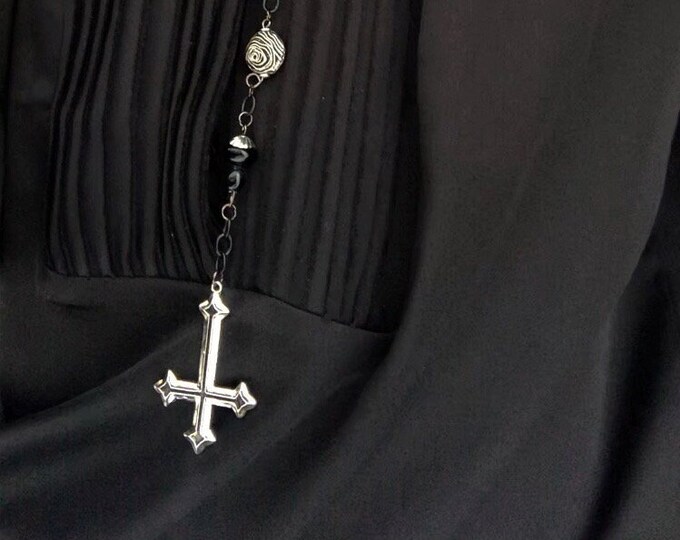 Inverted Cross Rosary - Black - Etsy