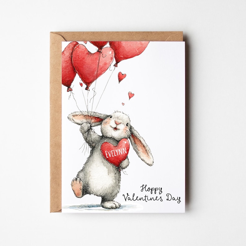 Bunny Valentines Day Card, Personalized - Etsy