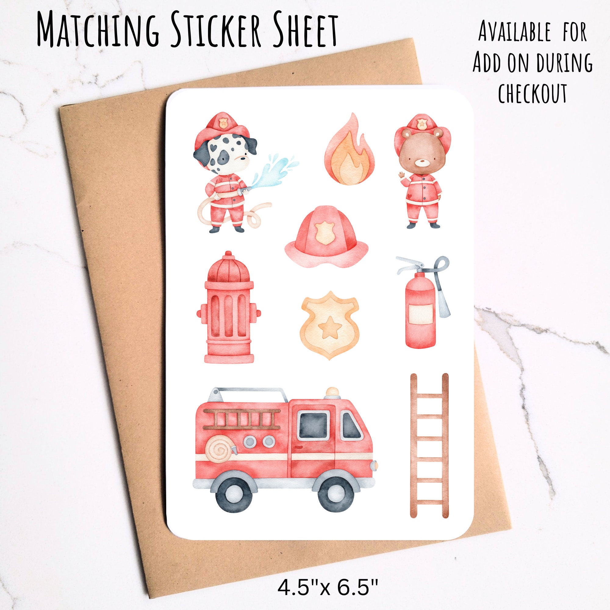 Firetruck Birthday Card ANY Age 1st 2nd 3rd 4th Birthday Card Stickers ...