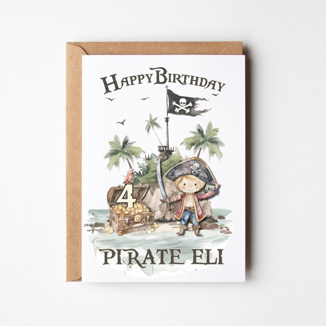 Pirate Birthday Card, Any Age, Personalized, Pirate Party, for Boy, for ...
