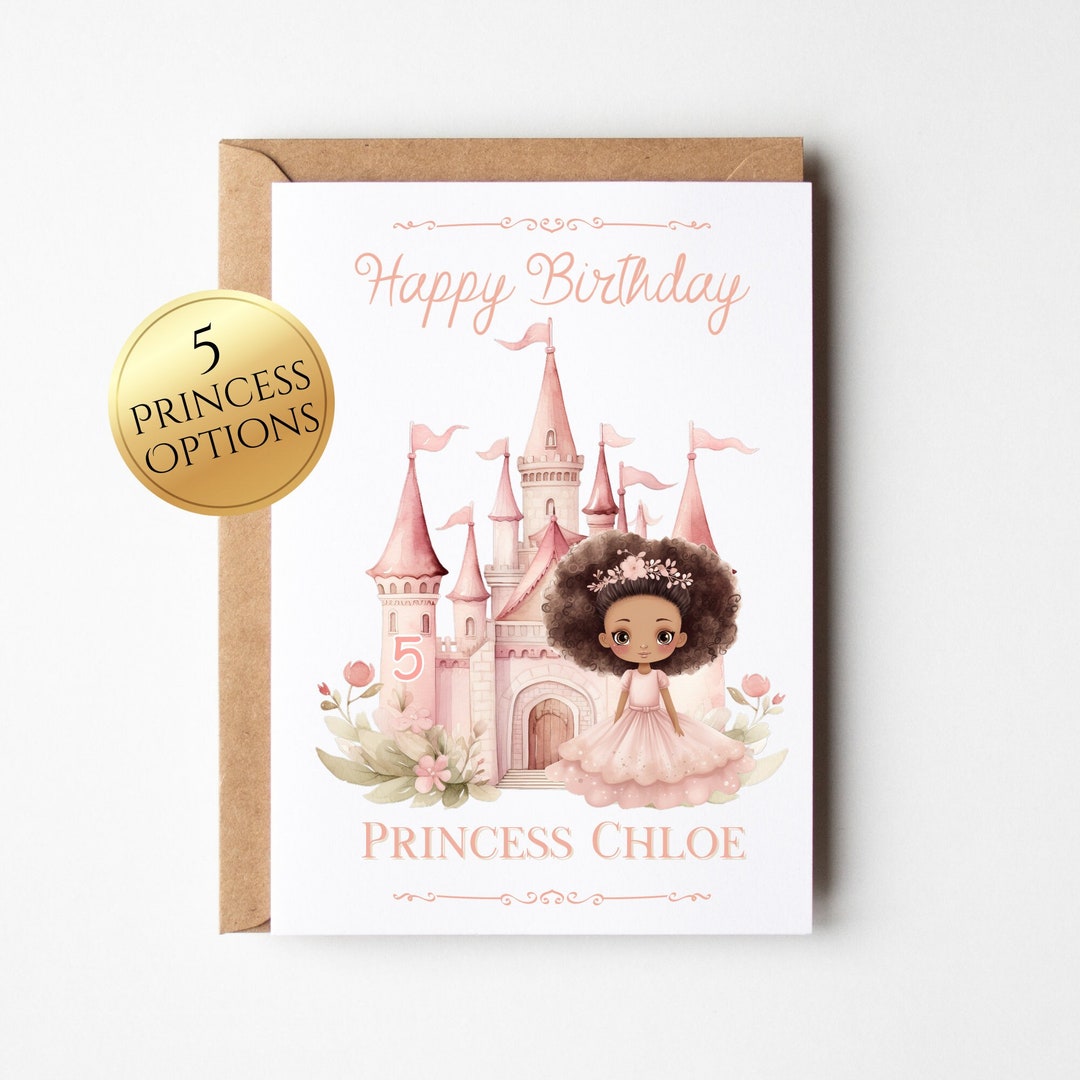 Princess Birthday Card, 5 Princess Choices, ANY Age on Castle, Optional ...