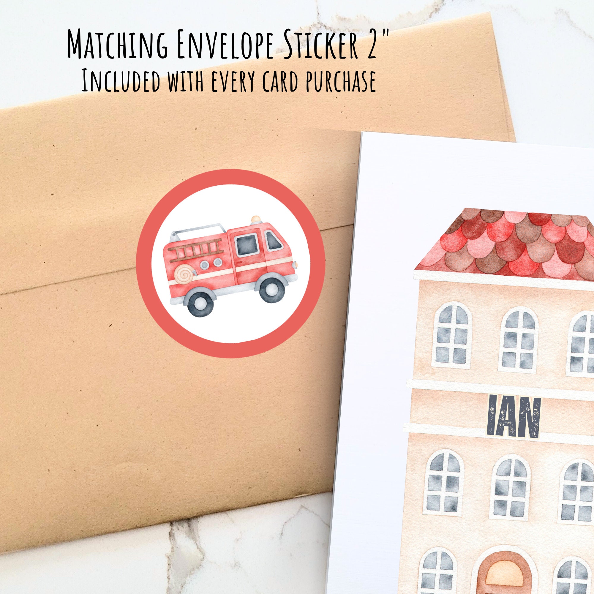 Firetruck Birthday Card ANY Age 1st 2nd 3rd 4th Birthday Card Stickers ...