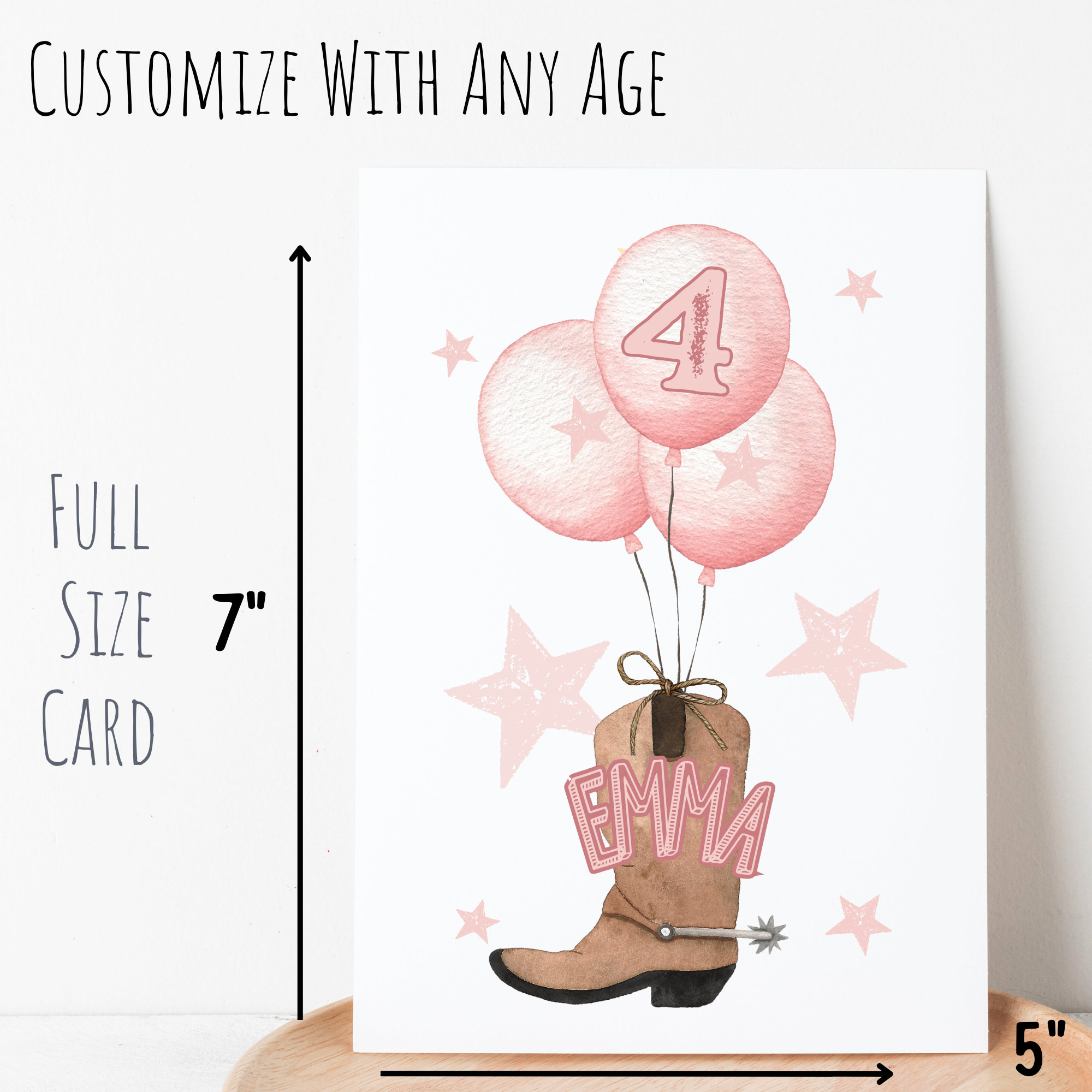Cowgirl Boot Birthday Card, Personalize With ANY Age, Optional Inside ...