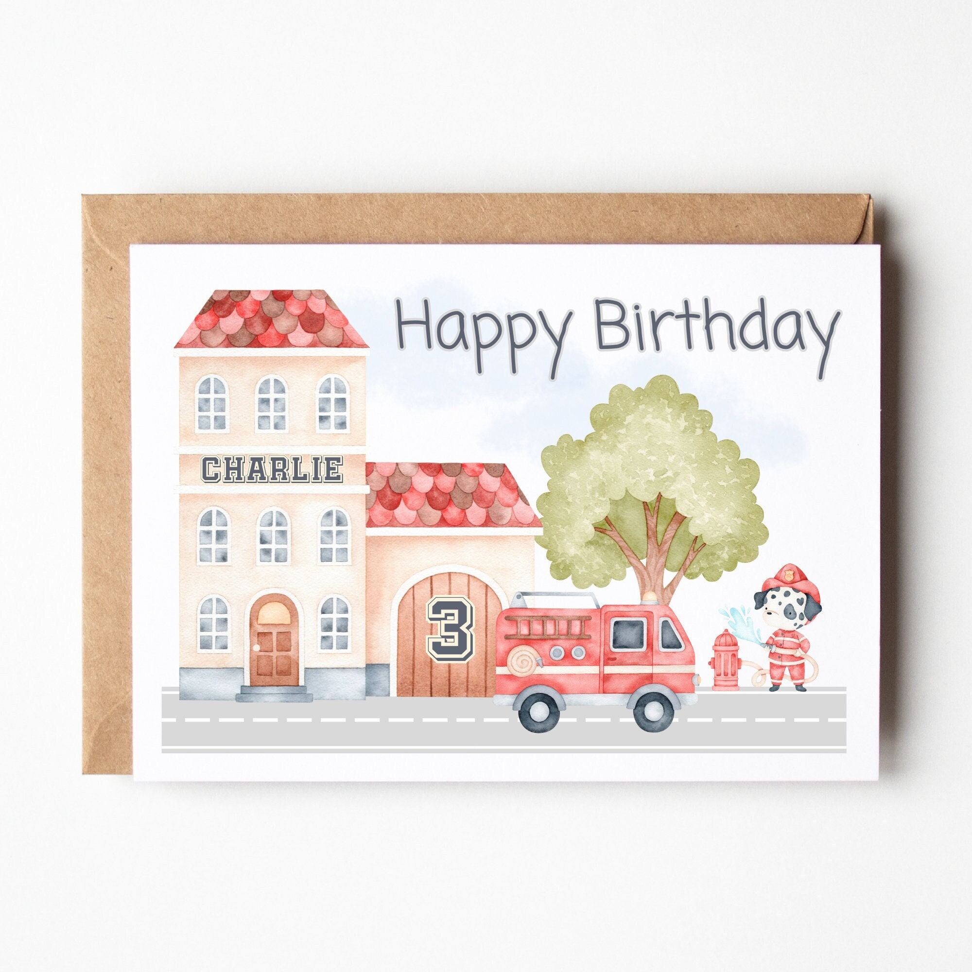 Firetruck Birthday Card ANY Age 1st 2nd 3rd 4th Birthday Card Stickers ...