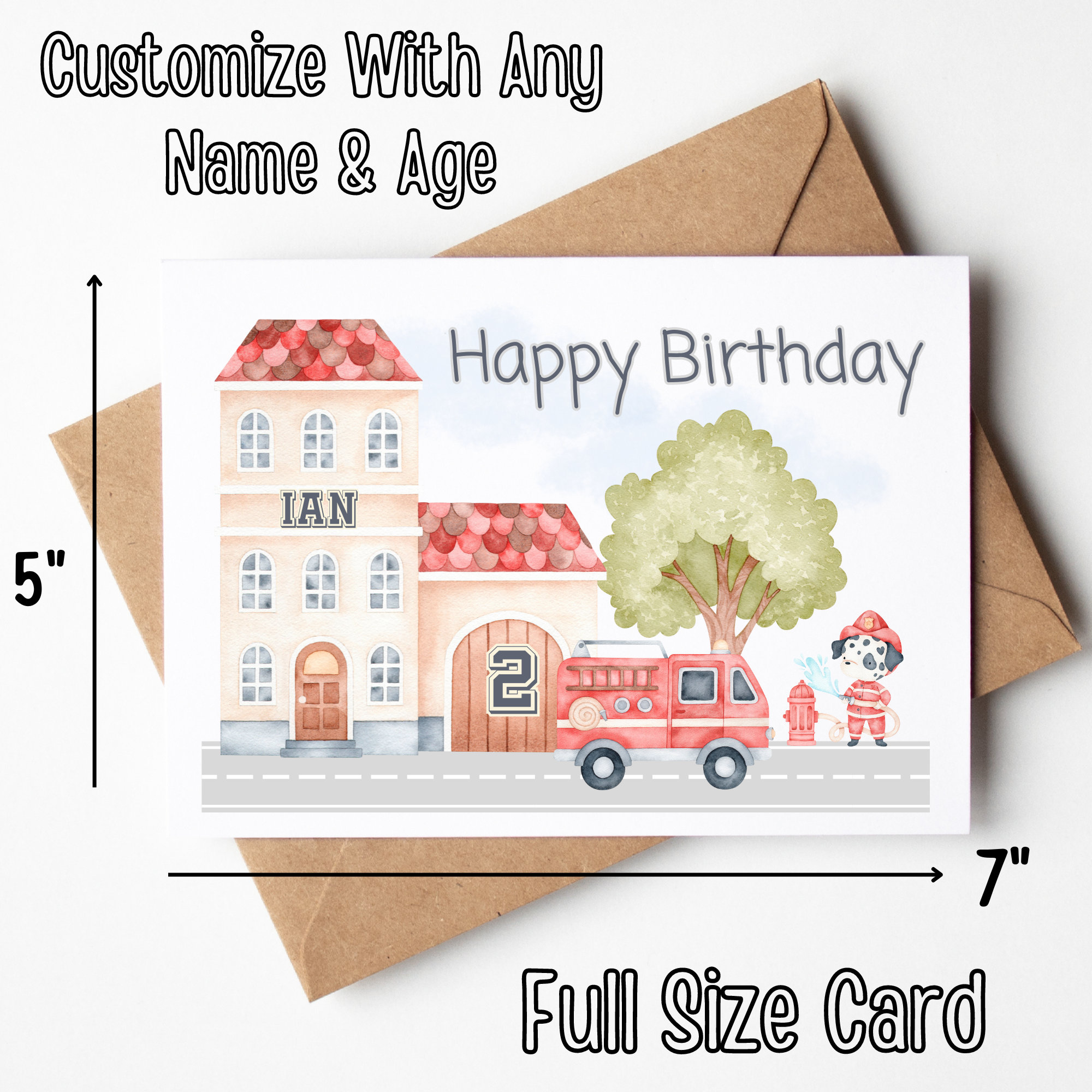 Firetruck Birthday Card ANY Age 1st 2nd 3rd 4th Birthday Card Stickers ...