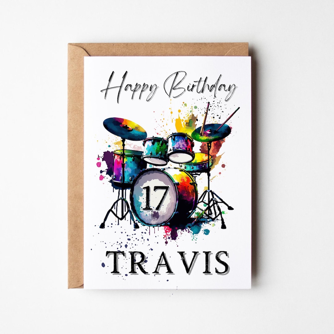Drummer Birthday Card, Personalize, Any Age, Rock, Band, Drum Set, for ...