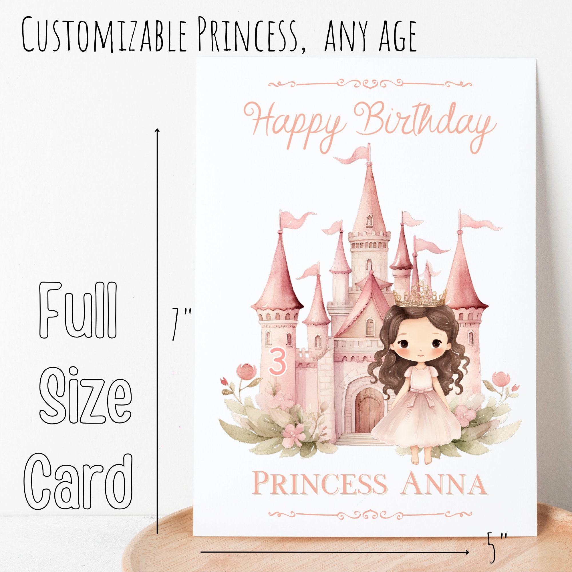 Princess Birthday Card, 5 Princess Choices, ANY Age on Castle, Optional ...
