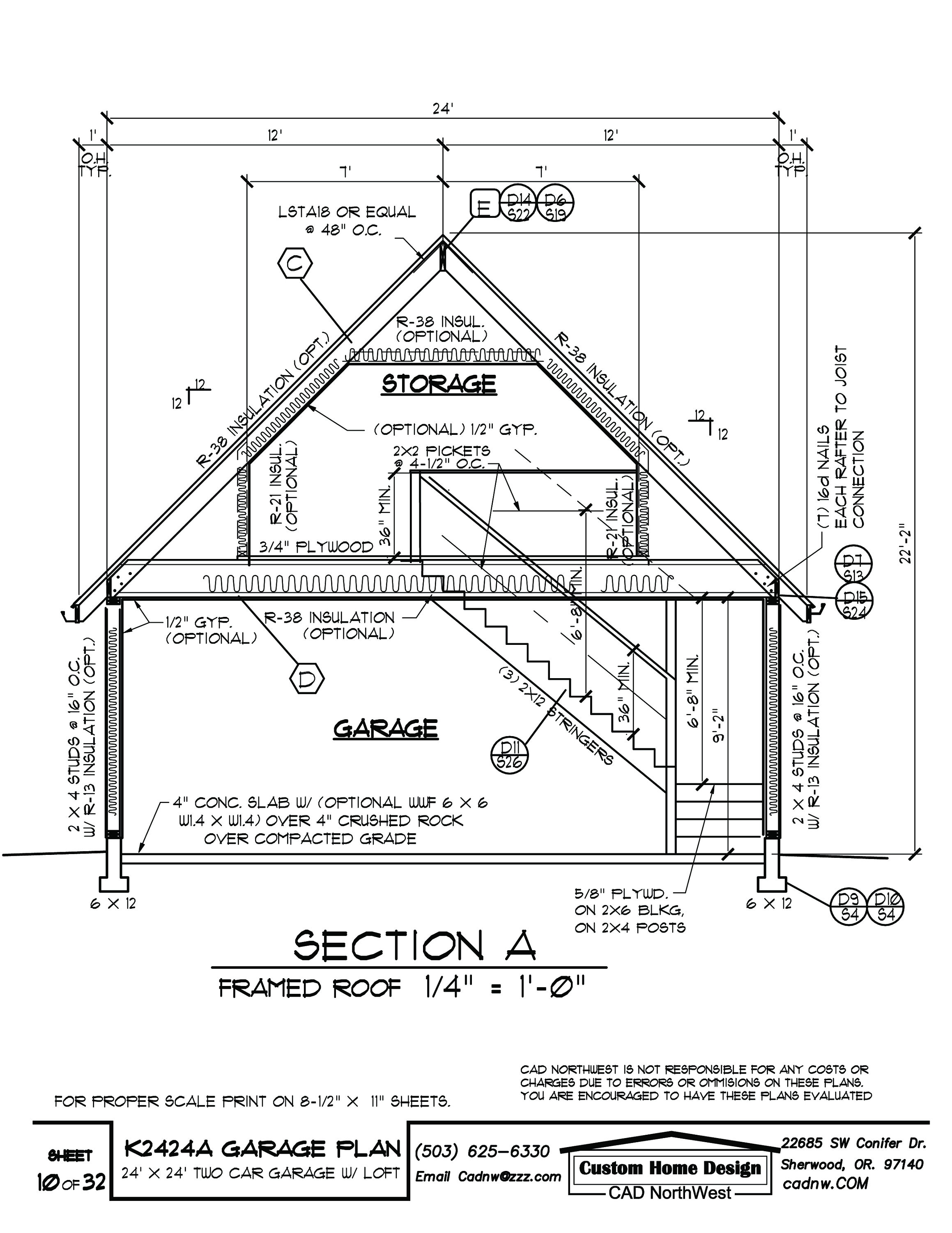 24' X 24' Detached, Two Car Garage With Loft, Including Floor Plans ...
