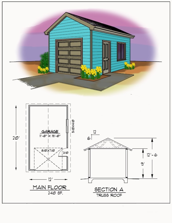 12 X 20 Garage Plans G530 12 X 20 X 10 Slab Gambrel Barn + Bonus G484