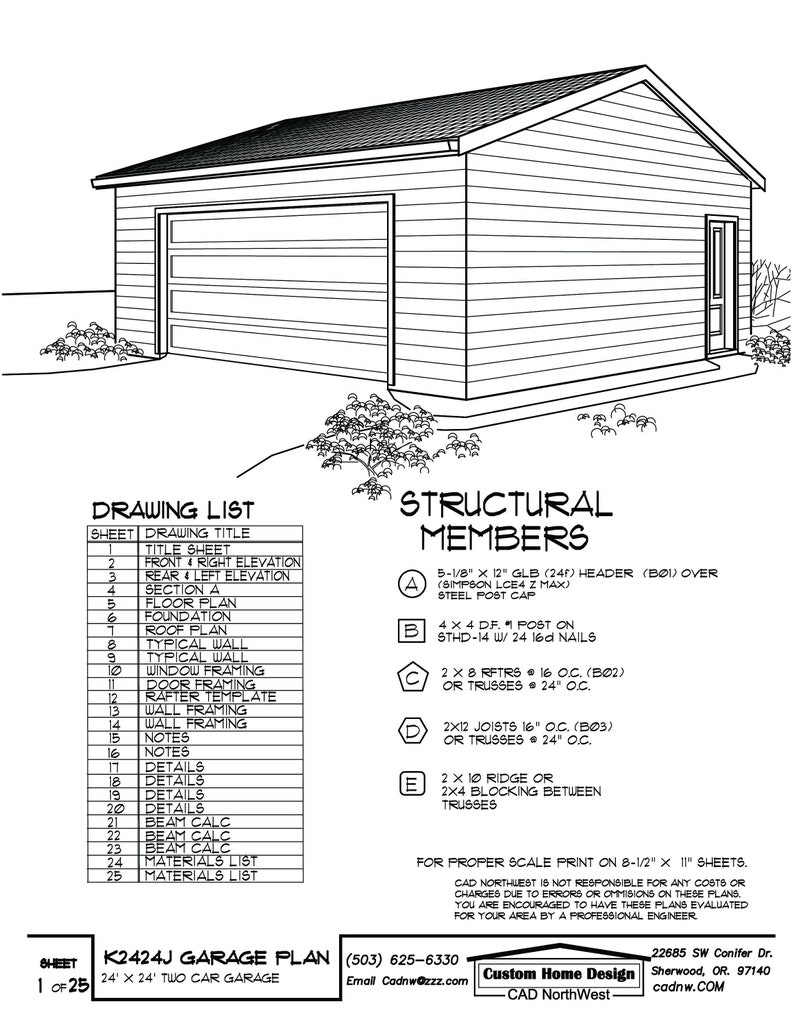 24' X 24' Detached, Two Car Garage With Storage, Including Floor Plans ...