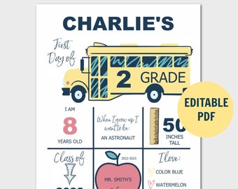 Editable First Day of School Sign Printable, Back to School Sign, Last ...