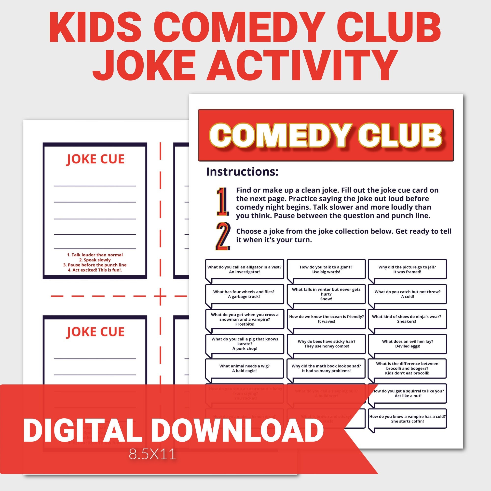 Kids Comedy Club Activity, Jokes for Kids, Printable Jokes, Jokes for ...