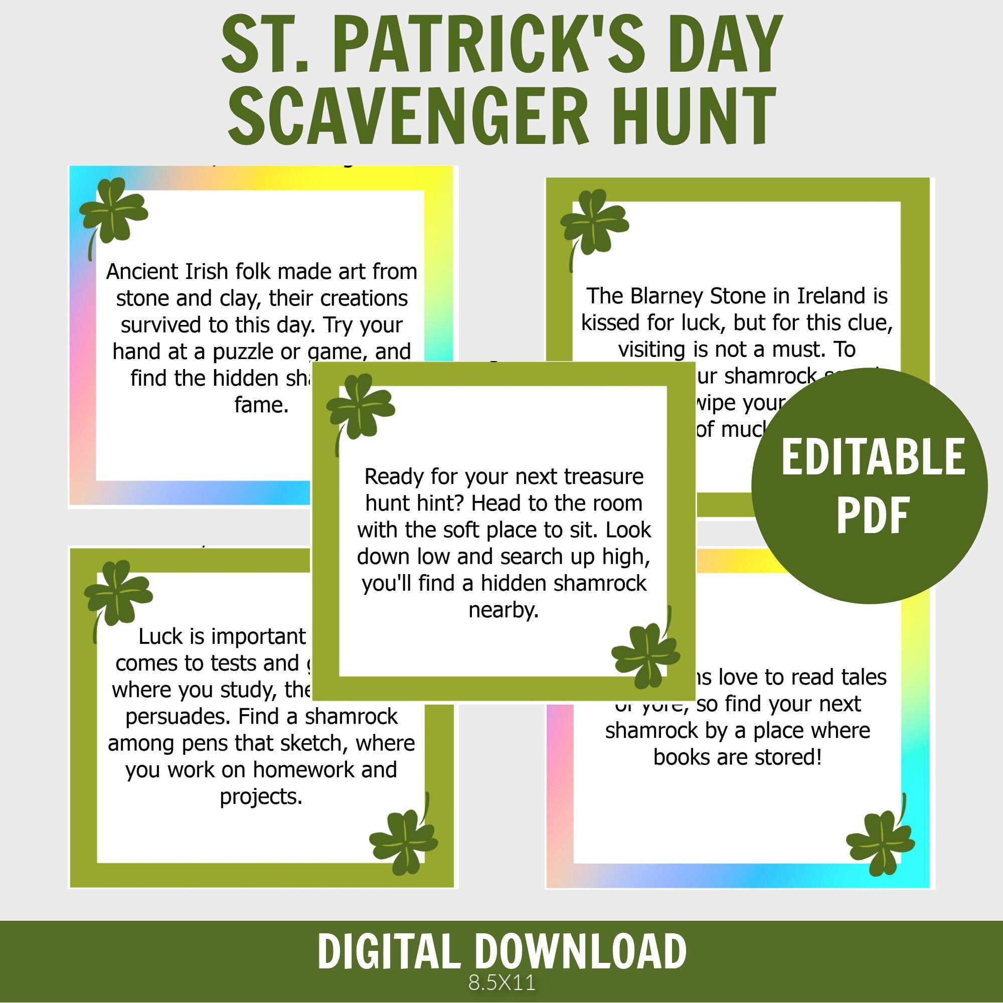 Leprechaun Treasure Hunt, Shamrock Scavenger Hunt, St. Patrick's Day ...