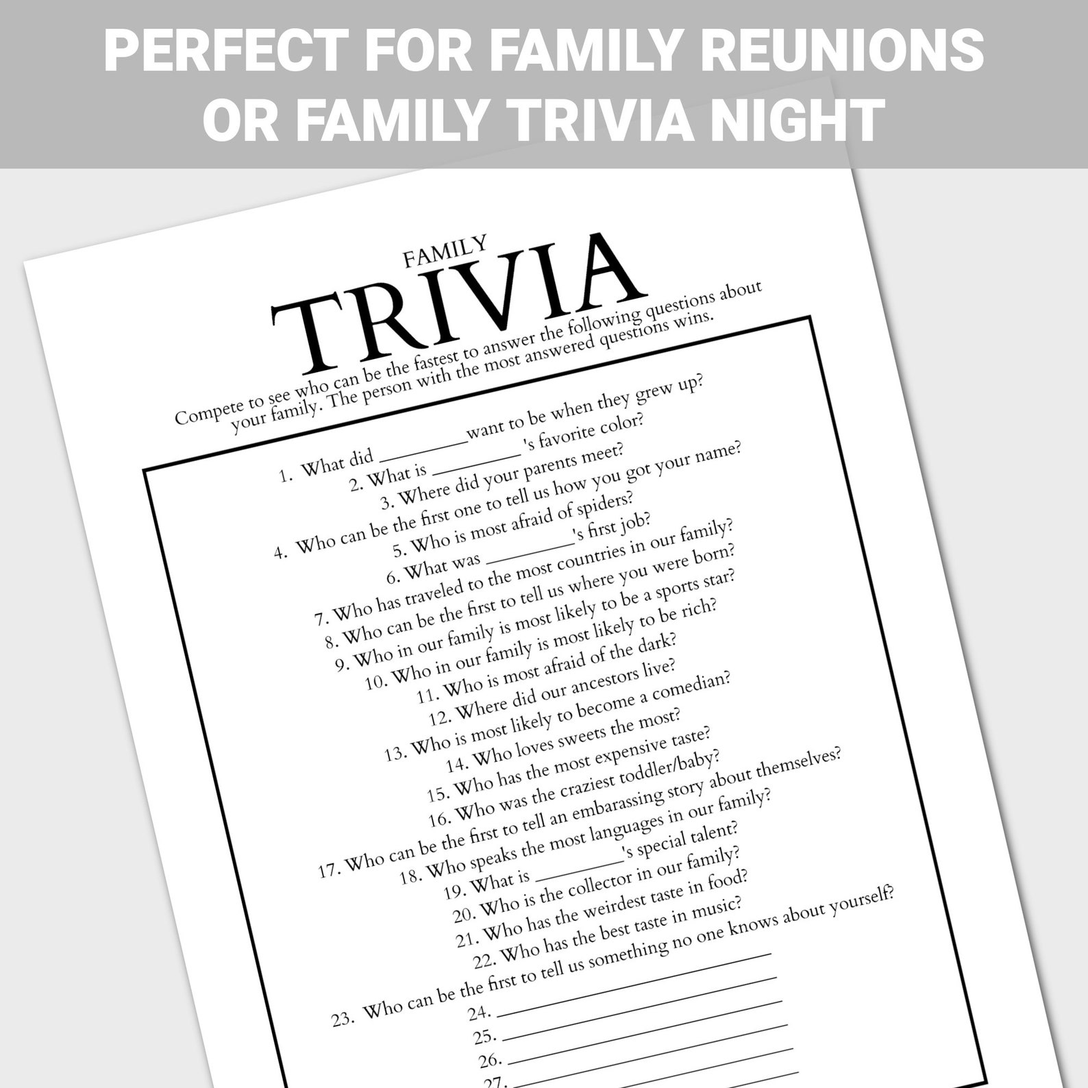 Family Reunion Trivia Game, Family Game Night, Editable Family Reunion ...