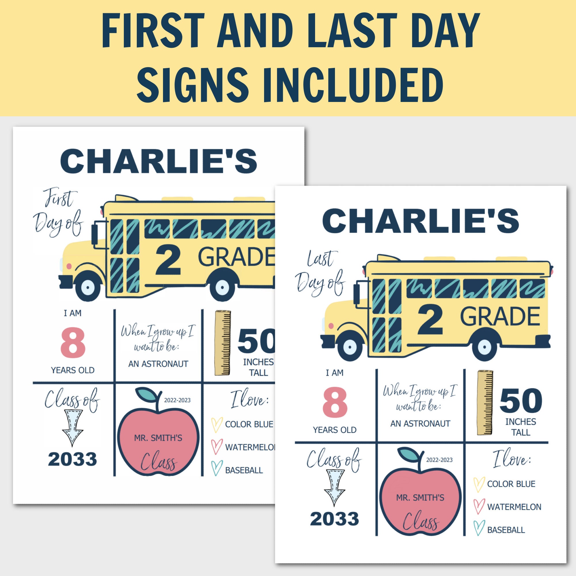 Back to School, Editable First Day of School Sign, Last Day of School ...