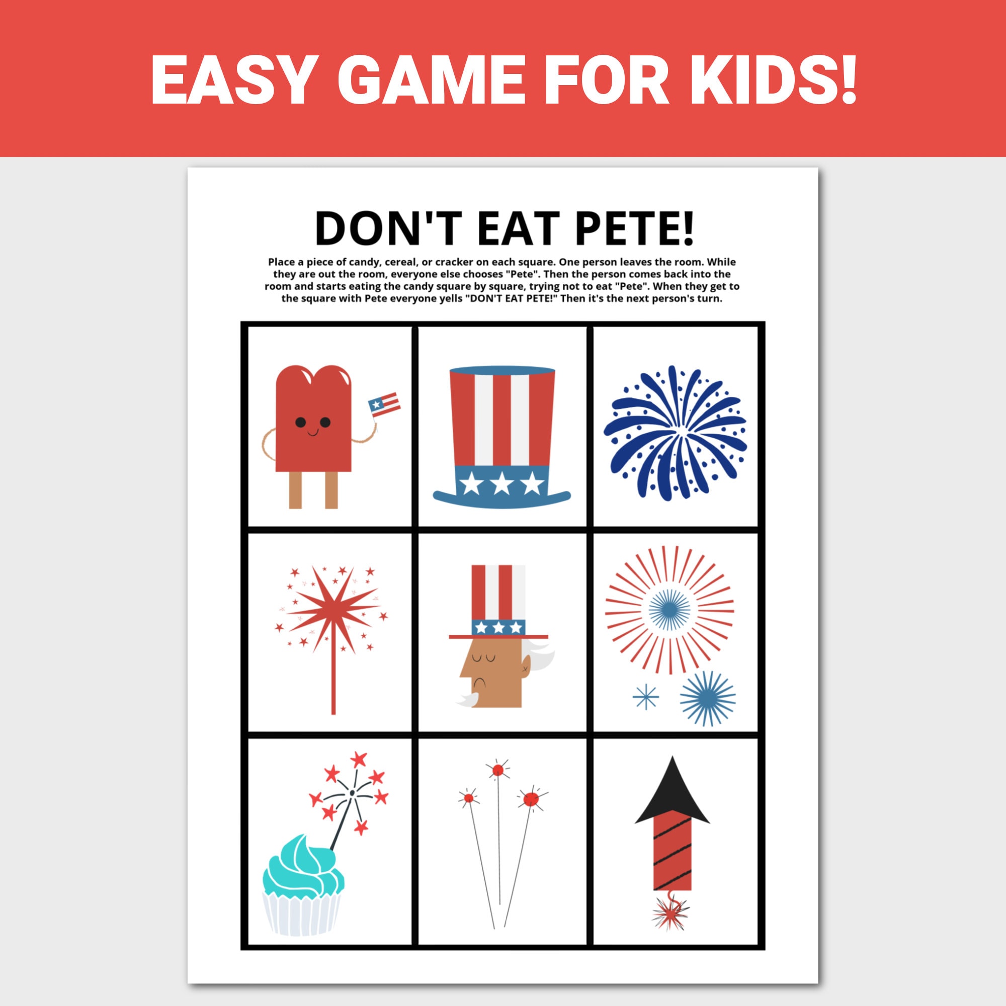 Patriotic Don't Eat Pete Game, 4th of July Games, 4th of July Party ...