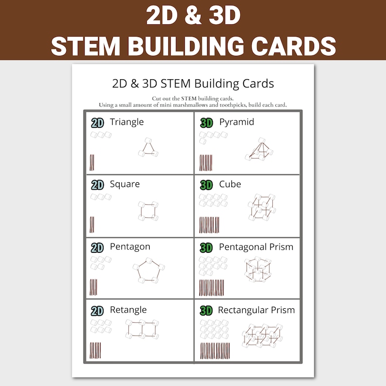 Marshmallow and Tooth Pick Stem Building Cards, STEM Activity ...